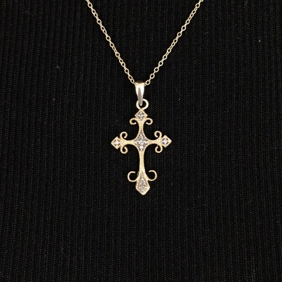 Fas | Jewelry | Fas Diamond Vermeil Cross Necklace Ornate 2tone Pendant ...